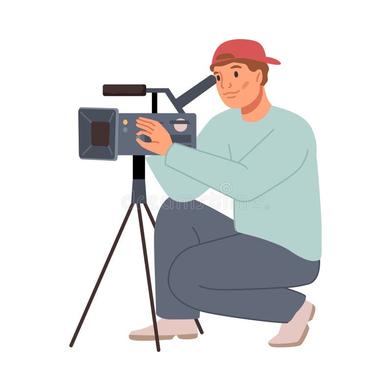 Cameraman with Camera on Tripod for Shooting Video Stock Vector ...