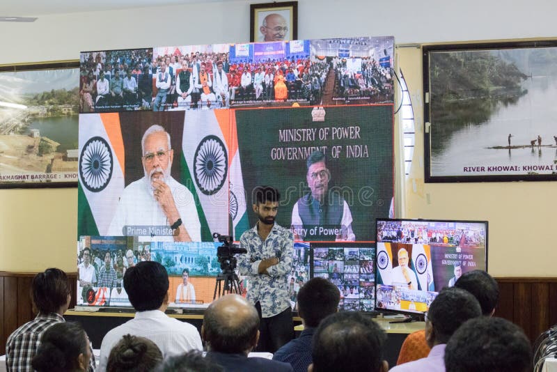Cameraman in-front of a LED Screen during the Live Interaction of PM of ...