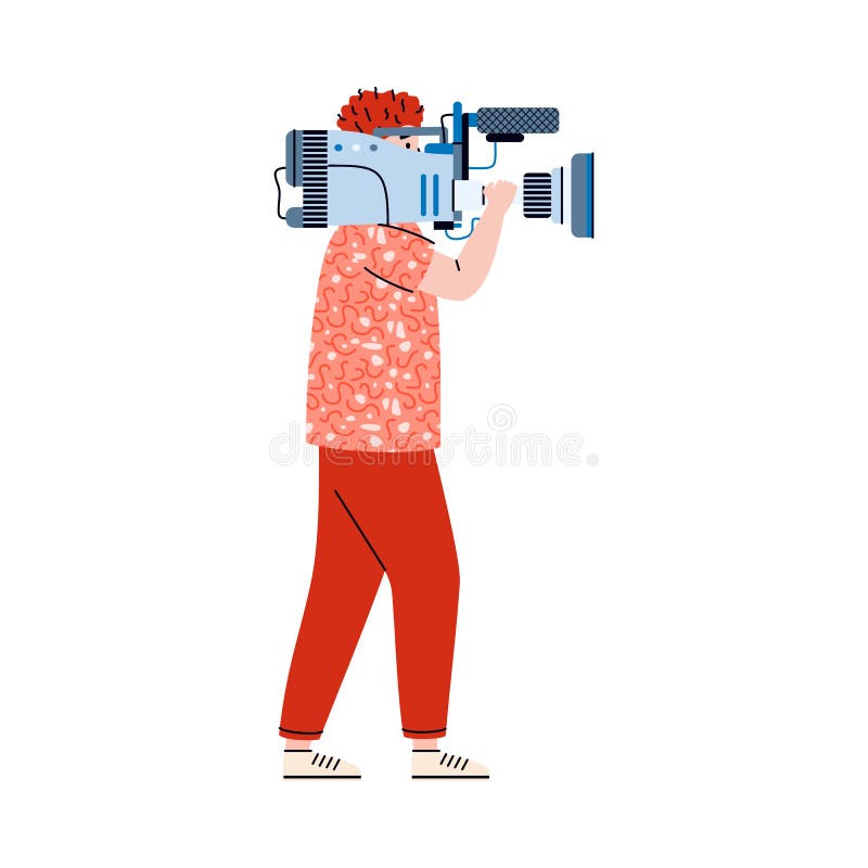 Cameraman or Operator with Camera on Shoulder Flat Vector Illustration ...