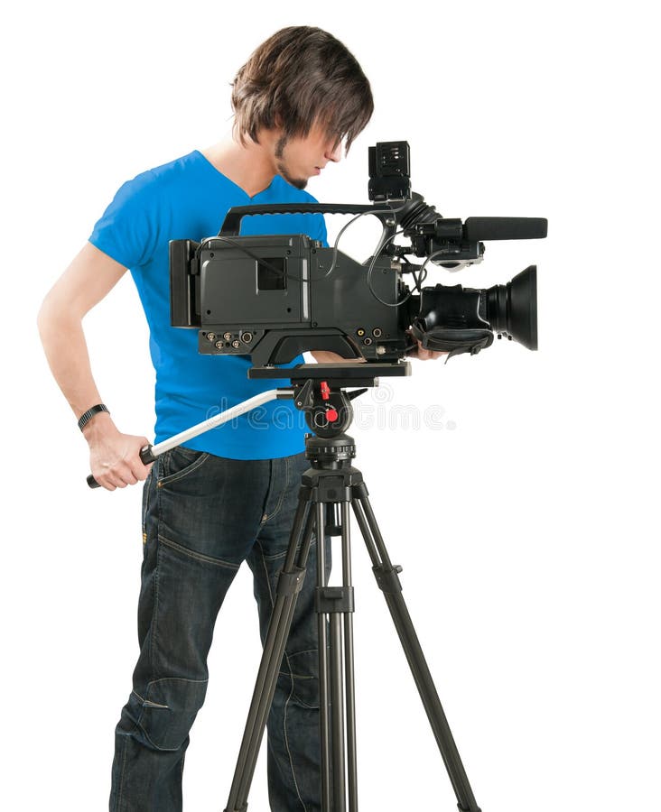 Cameraman Professionnel Sur Le Fond Blanc Image stock - Image du film ...