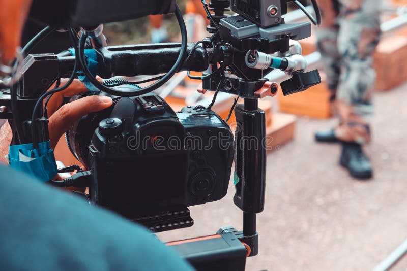 Cameraman Shooting Film Scene with Camera Stock Photo - Image of ...