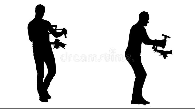 Cameraman Steps with the Camera on His Steadicam. White Background ...