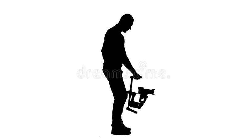 Cameraman Steps with the Camera on His Shoulder. White Background ...