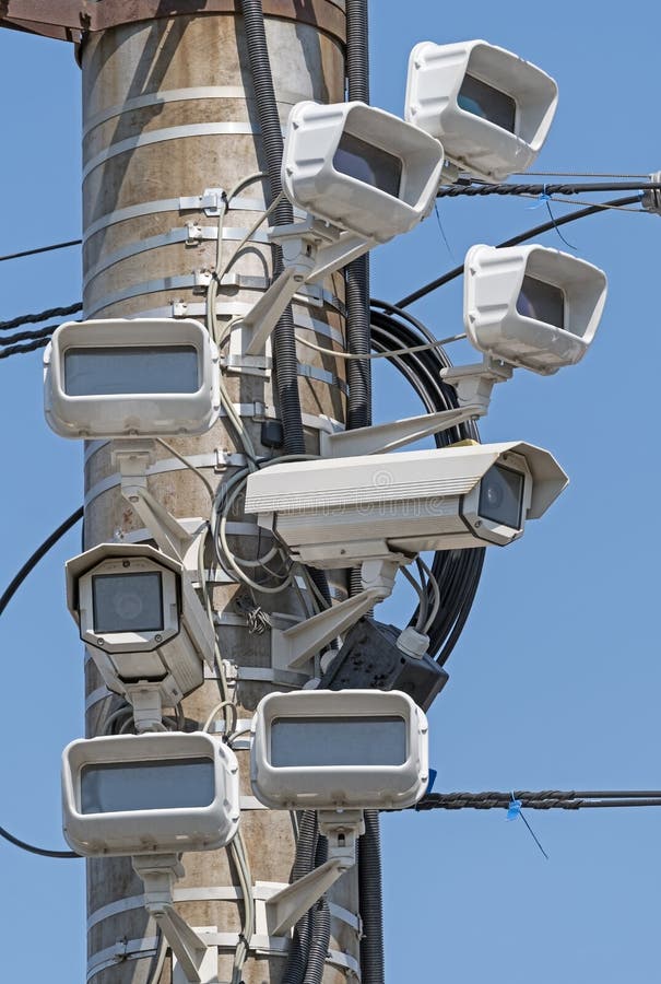 Cameras are Mounted on the Posts Stock Image - Image of electronic ...