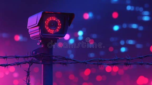 Cameras Installed on a Wall, Next To Barbed Wire, Indicate a Secure or ...