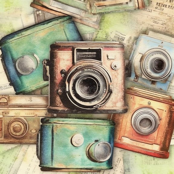 Cameras Old Paper, Vintage Digital Paper Stock Illustration ...