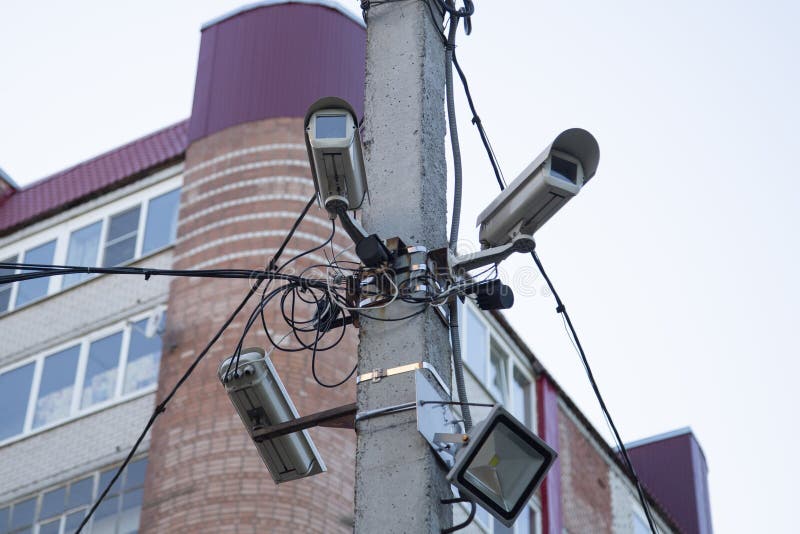 Cameras for Recording Security of the Object Mounted on a Post Stock ...