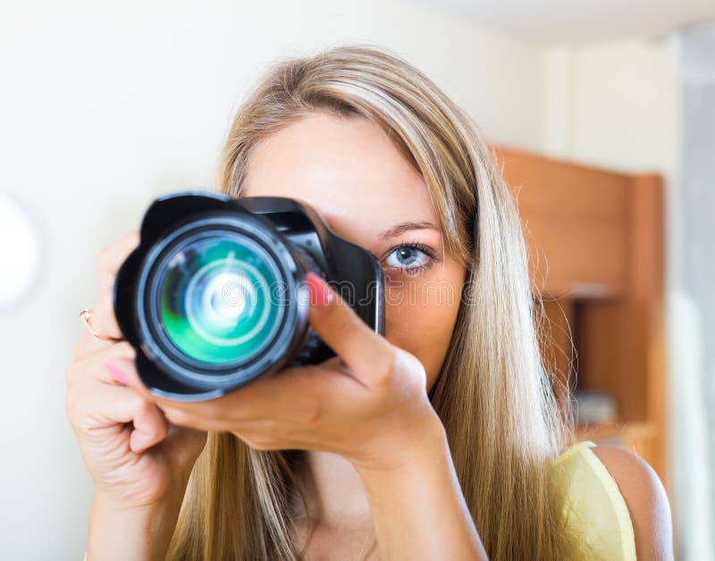 Camerawoman Taking Images Indoor Stock Image - Image of ordinary ...