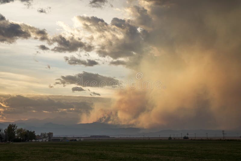 Cameron Peak Fire from Front Range 01 Stock Image - Image of burning ...