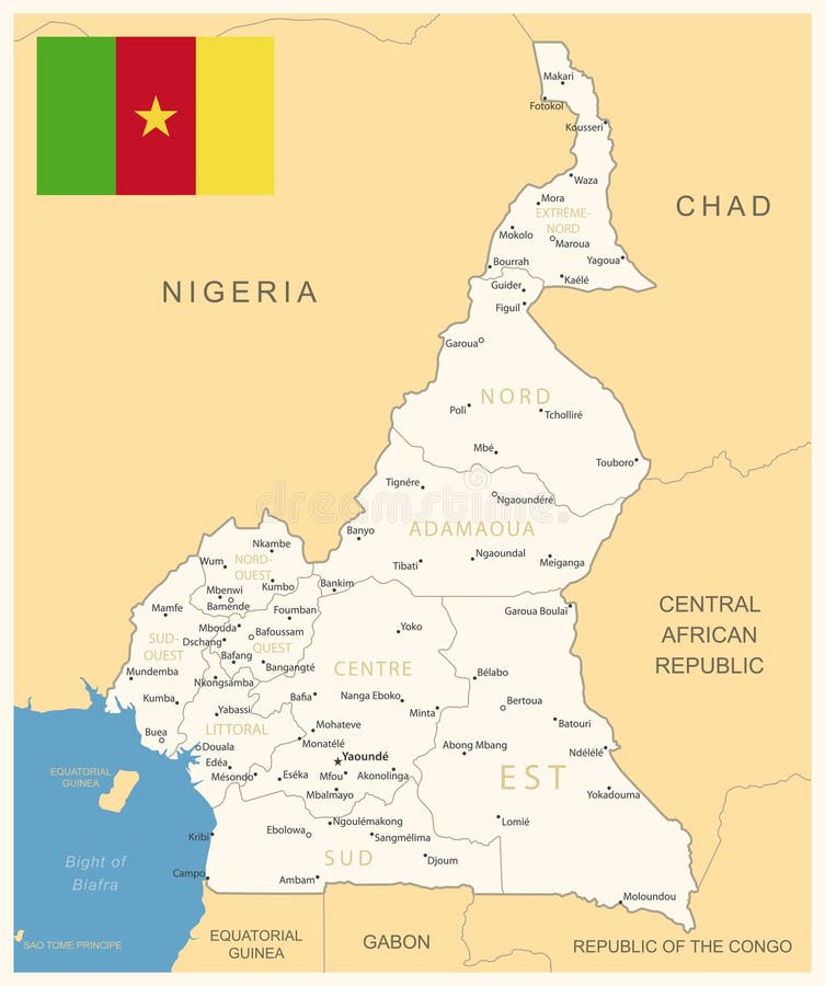 Cameroon - Detailed Map with Administrative Divisions and Country Flag ...