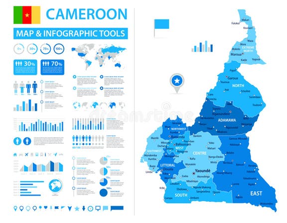 Cameroon Infographic Map with Data Visualization Elements - Vector Map ...