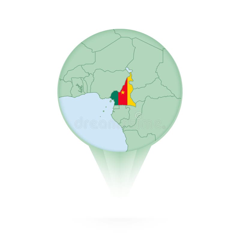 Cameroon Map Stylish Location Icon With Cameroon Map And Flag Stock