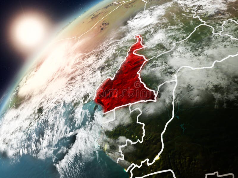 Cameroon on Planet Earth in Sunset Stock Illustration - Illustration of ...