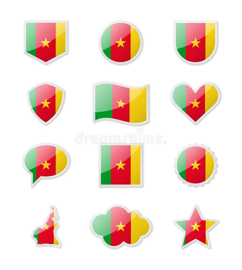 Cameroon - Set of Country Flags in the Form of Stickers of Various ...
