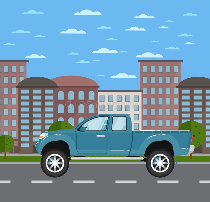 Camion Pick-up Moderne Dans Le Paysage Urbain Illustration de Vecteur ...