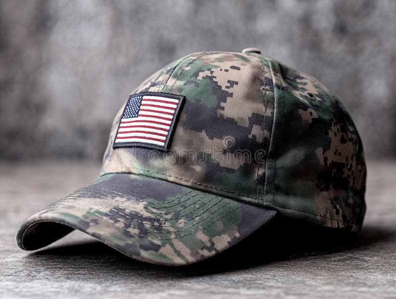 A Camo Hat with an American Flag Patch on it Stock Photo - Image of visible, rectangular: 372434908