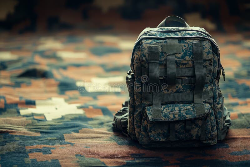 Camouflage Backpack on White Stock Photo - Image of unmanned, white ...