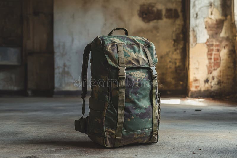 Camouflage Backpack on White Stock Photo - Image of unmanned, white ...