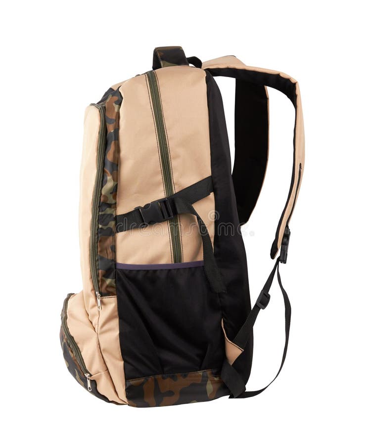 Camouflage Backpack on White Stock Photo - Image of unmanned, white ...