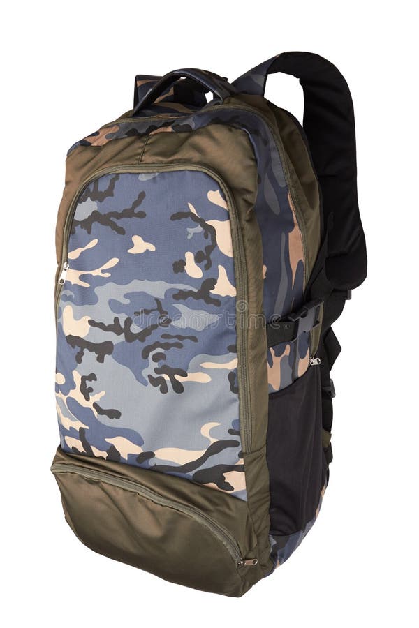 Camouflage Backpack on White Stock Photo - Image of unmanned, white ...