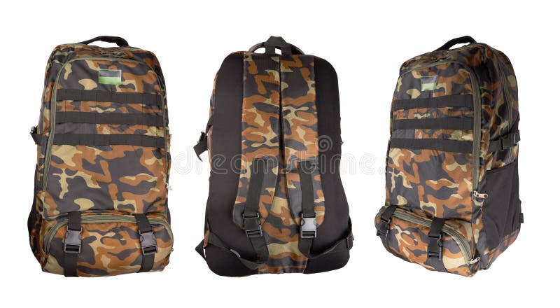 Camouflage Backpack on White Stock Photo - Image of unmanned, white ...