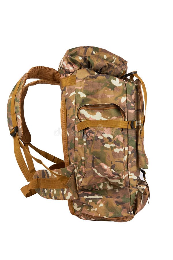 Camouflage Backpack on White Stock Photo - Image of unmanned, white ...