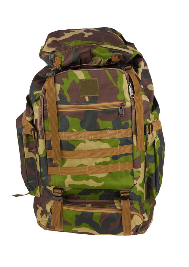Camouflage Backpack on White Stock Photo - Image of unmanned, white ...