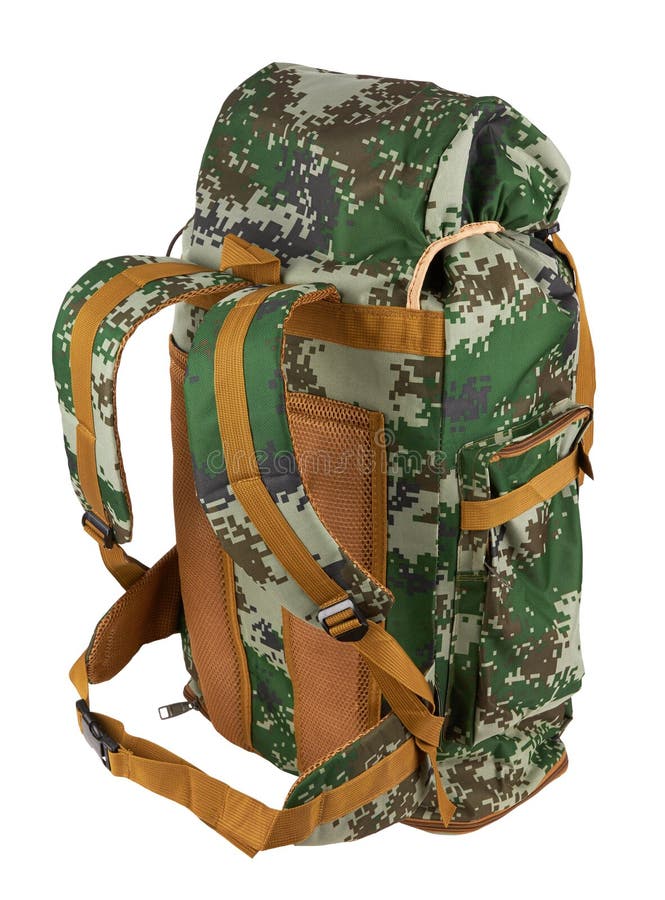 Camouflage Backpack on White Stock Photo - Image of unmanned, white ...