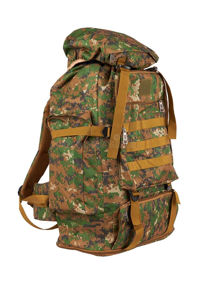 Camouflage Backpack on White Stock Image - Image of adventure ...