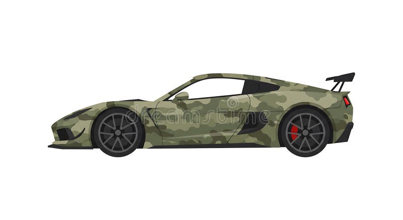 Camouflage Car with Rear Spoiler Side View Vector Illustration Stock ...