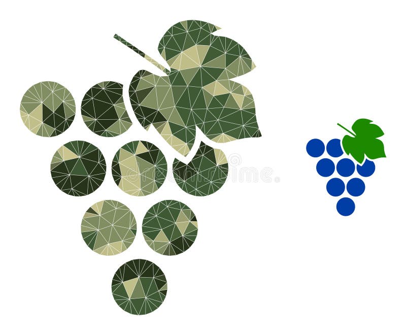Lowpoly Mosaic Grape Bunch Icon in Camo Military Colors Stock Vector ...