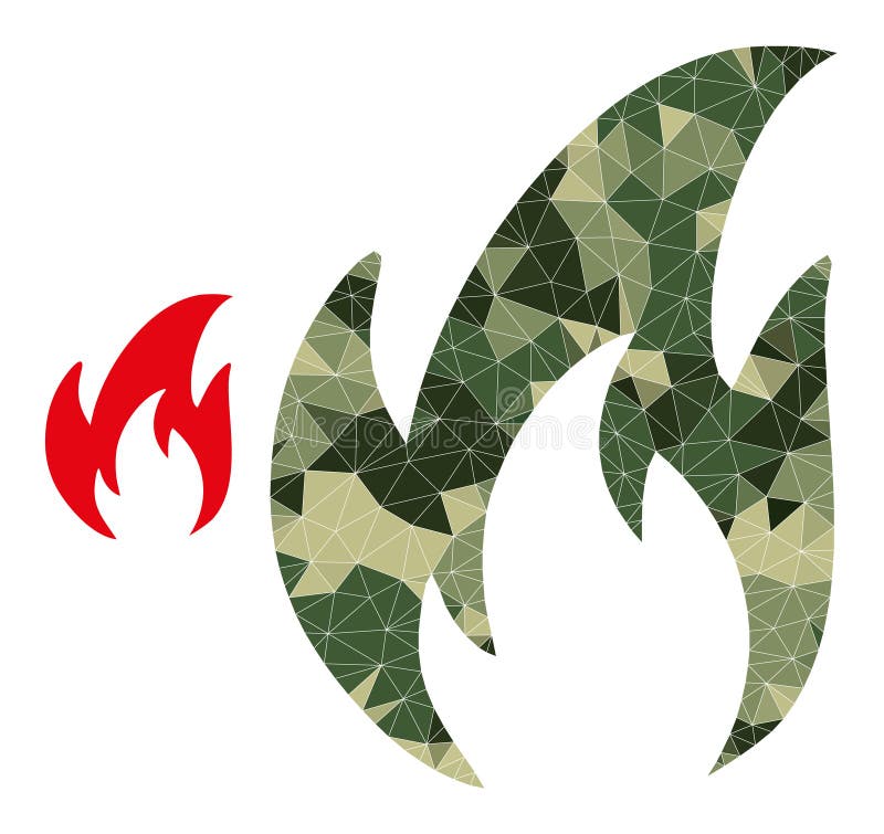 Lowpoly Mosaic Fire Icon in Camo Military Color Hues Stock Vector ...
