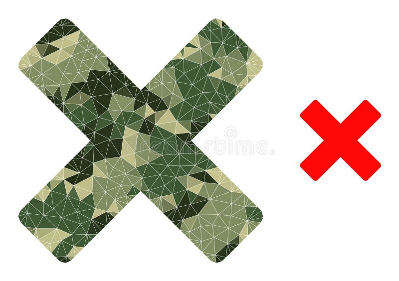 Triangulated Mosaic Reject Cross Icon in Khaki Military Color Hues ...