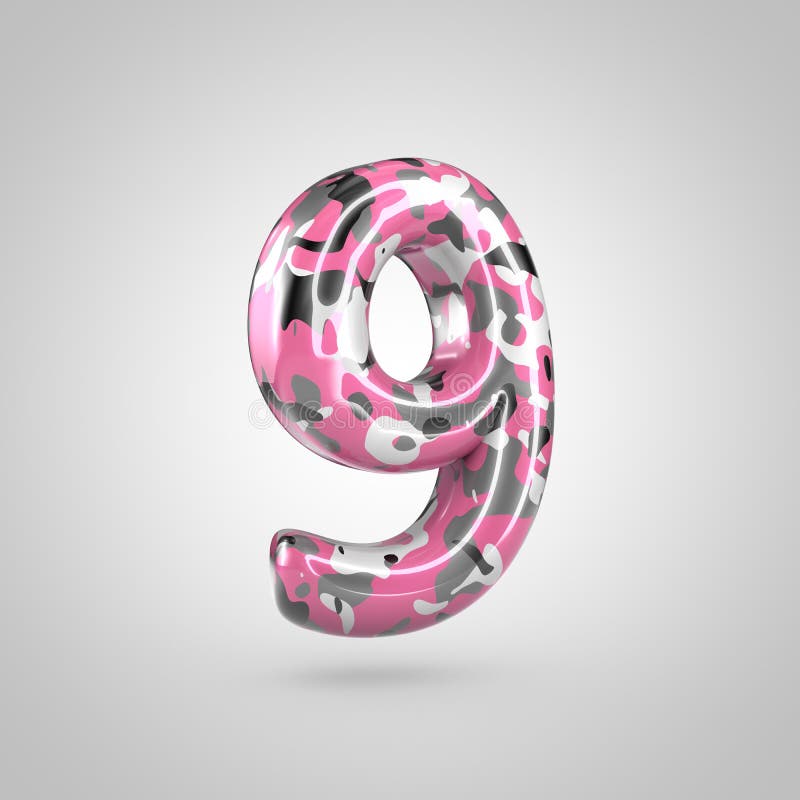 Number 9 with Camouflage Texture Isolated on White Background. Stock ...