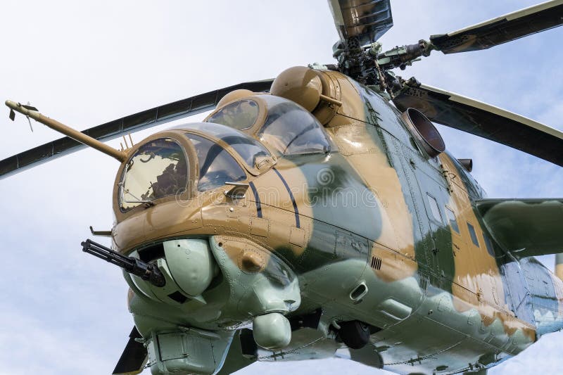 Soviet-made Mi-24 Attack Helicopter in Camouflage from Below Stock ...
