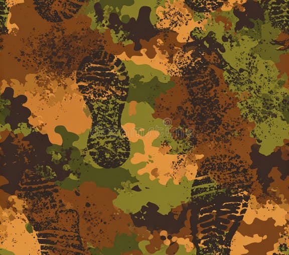 Camouflage Pattern Boot Prints on Desert Terrain Background Texture ...