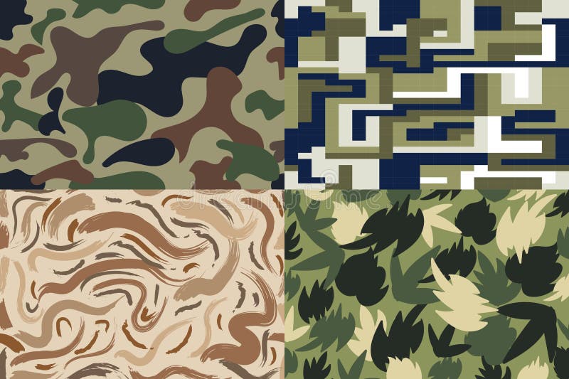 Set of Four Camouflage Seamless Patterns. Trendy Style Camo, Repeat ...