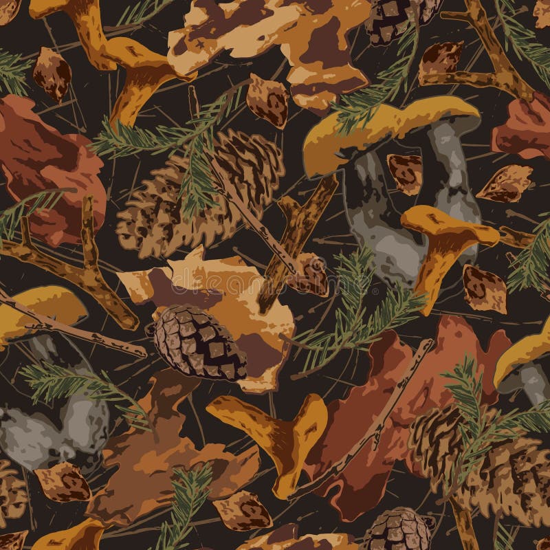 Camouflage Pattern with Forest, Nature Objects Stock Illustration ...