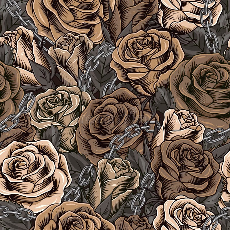 Camouflage Brown Pattern Roses, Chains Stock Vector - Illustration of ...