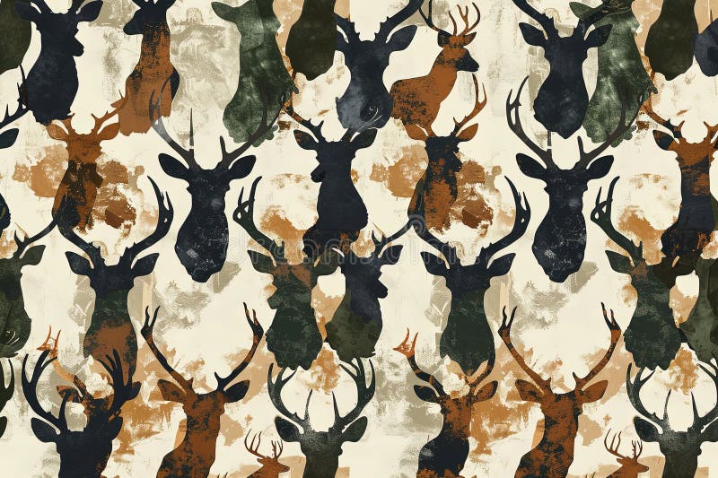 Camouflage Pattern Made of Silhouettes of Buck Heads. Generative AI ...