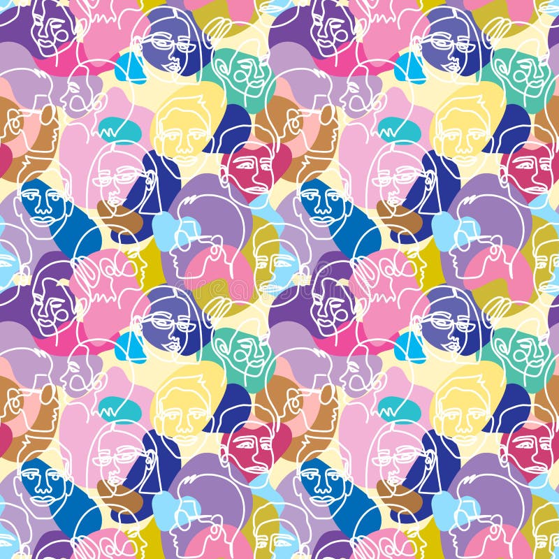 Camouflage Seamless Pattern with the Face of a Woman and a Man Drawn in ...