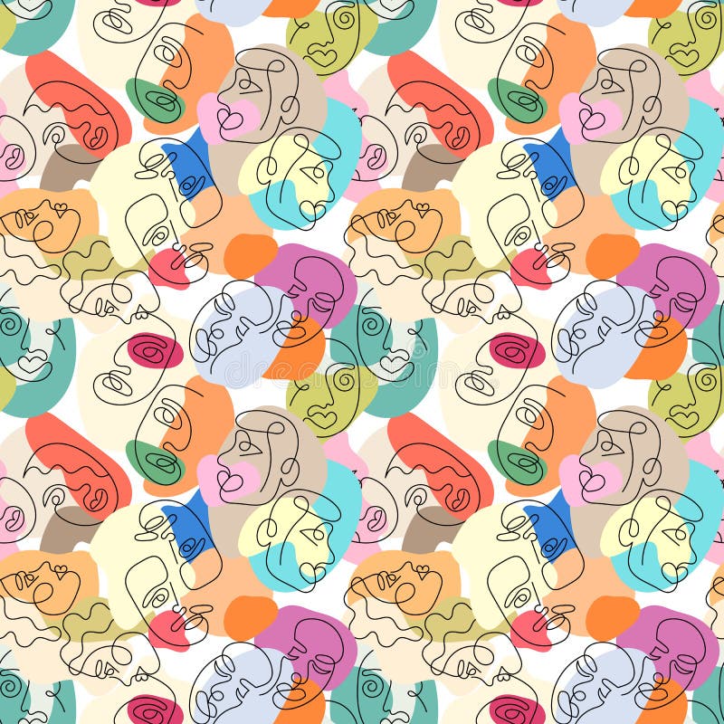 Camouflage Seamless Pattern with the Face of a Woman and a Man Drawn in ...