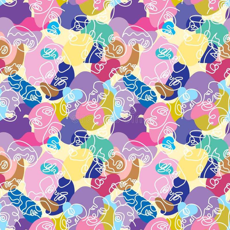 Camouflage Seamless Pattern with the Face of a Woman and a Man Drawn in ...