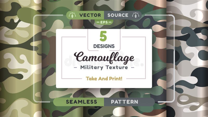 Camouflage Seamless Patterns, Military Texture, Bundle War Fabric Stock ...