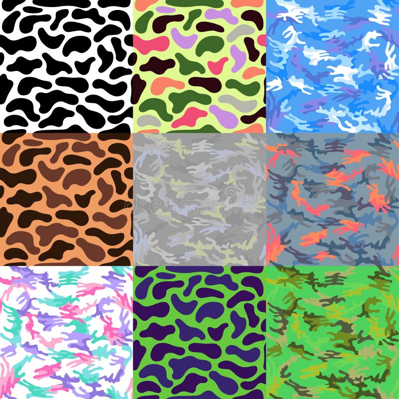 Camouflage Seamless Spots Pattern Background Set Stock Vector ...