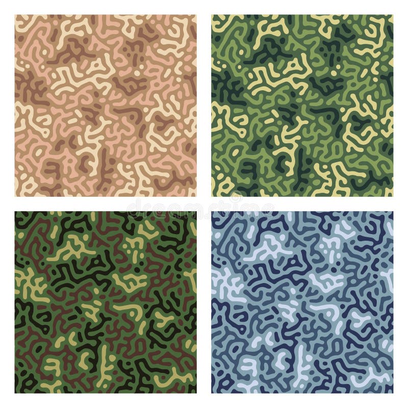 Camouflage Seamless Turing Pattern Set. Hand Drawn Vector Illustration ...