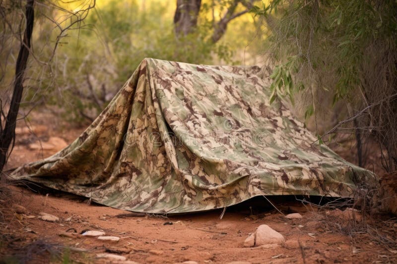 A Camouflage Tent Camouflaged among Desert Shrubs Stock Photo - Image ...