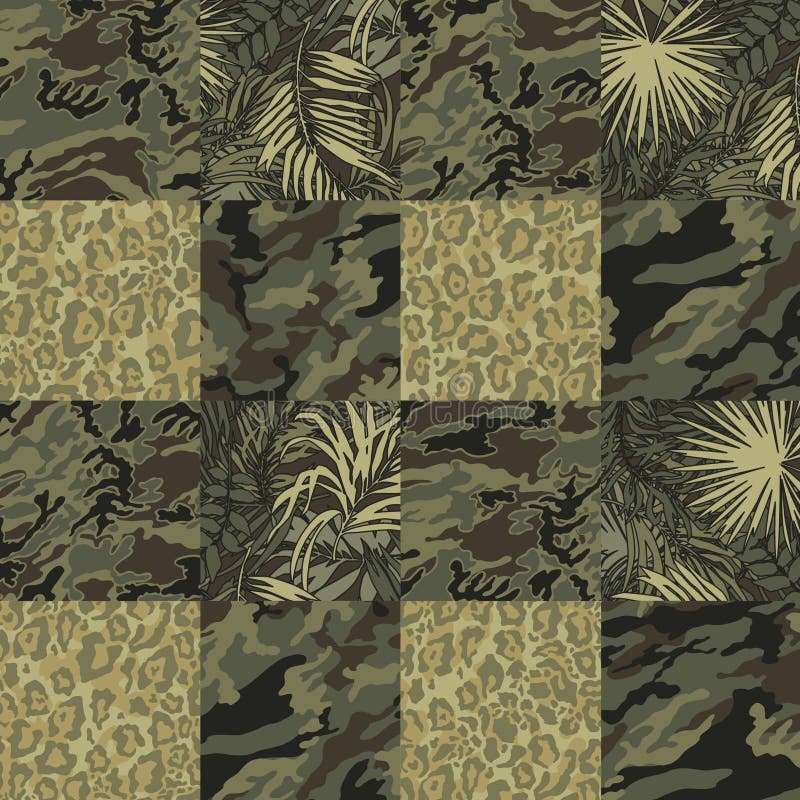 Camouflage with Tropical Leaves and Leopard Skin Stock Vector ...