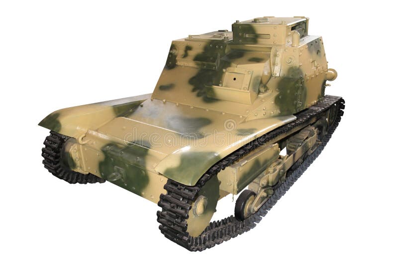 Camouflaged old tankette stock image. Image of isolated - 34785539
