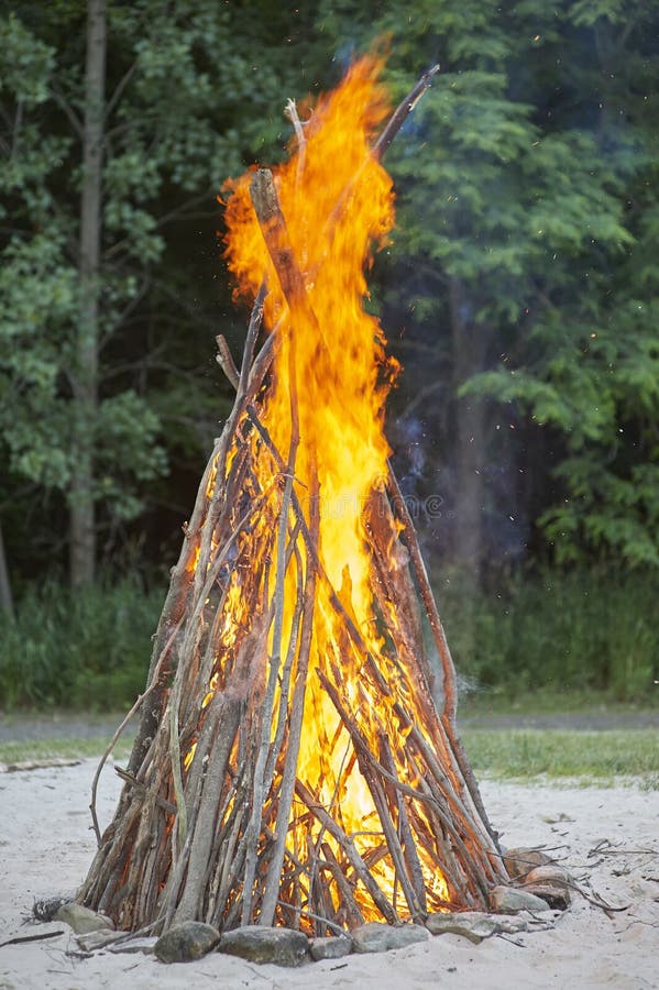Camp Bonfire at Summer Camp Stock Photo - Image of kindling, flamable ...